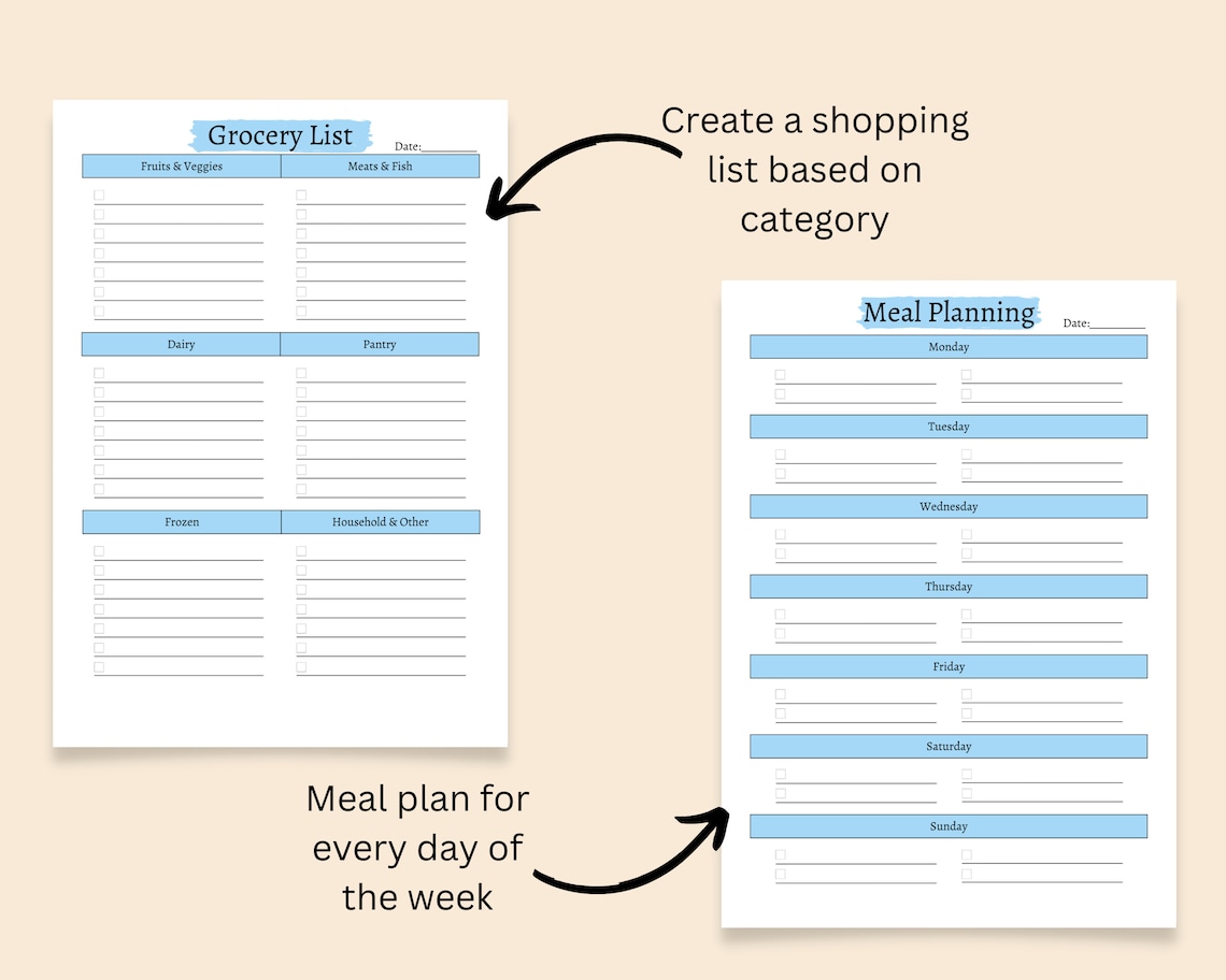 Grocery List Template Shopping List Weekly Meal Planner - Etsy