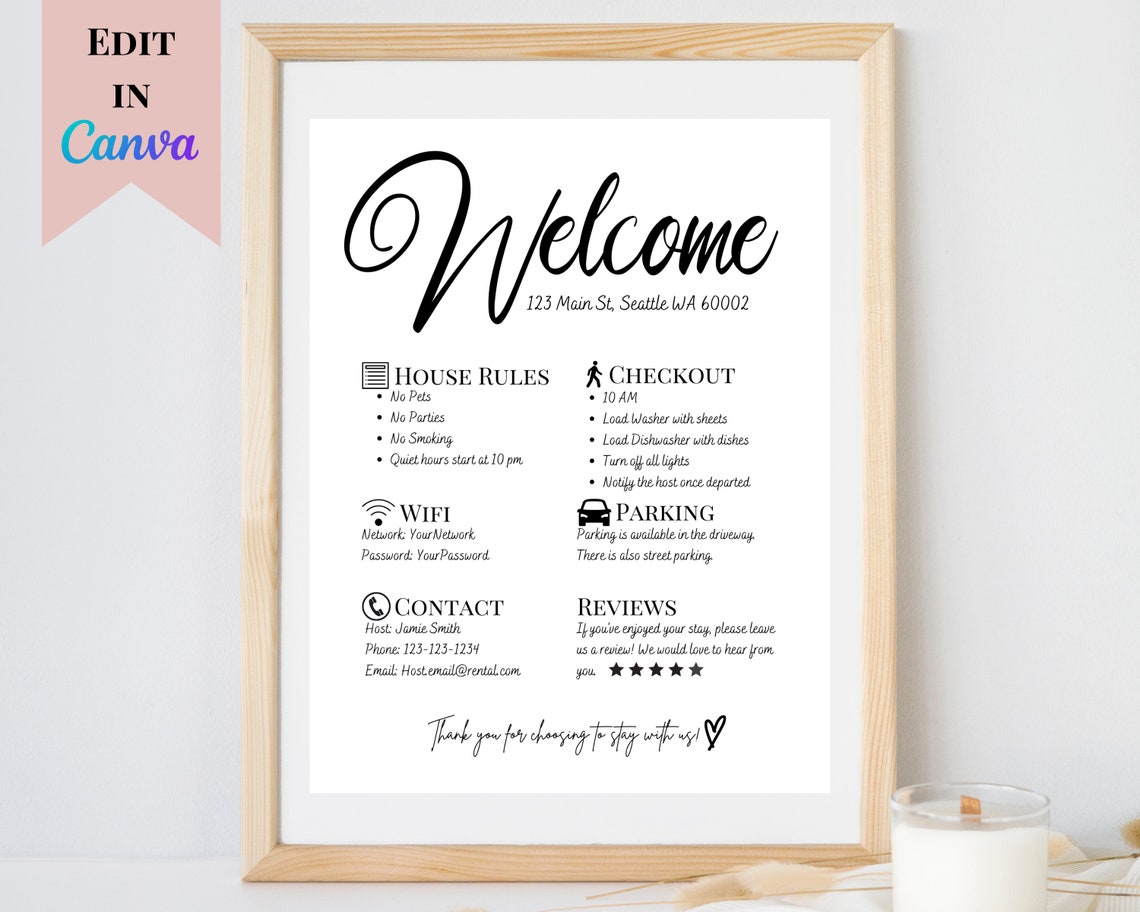 Editable Airbnb Welcome Sign | Printable Vacation Rental Sign | Welcome ...
