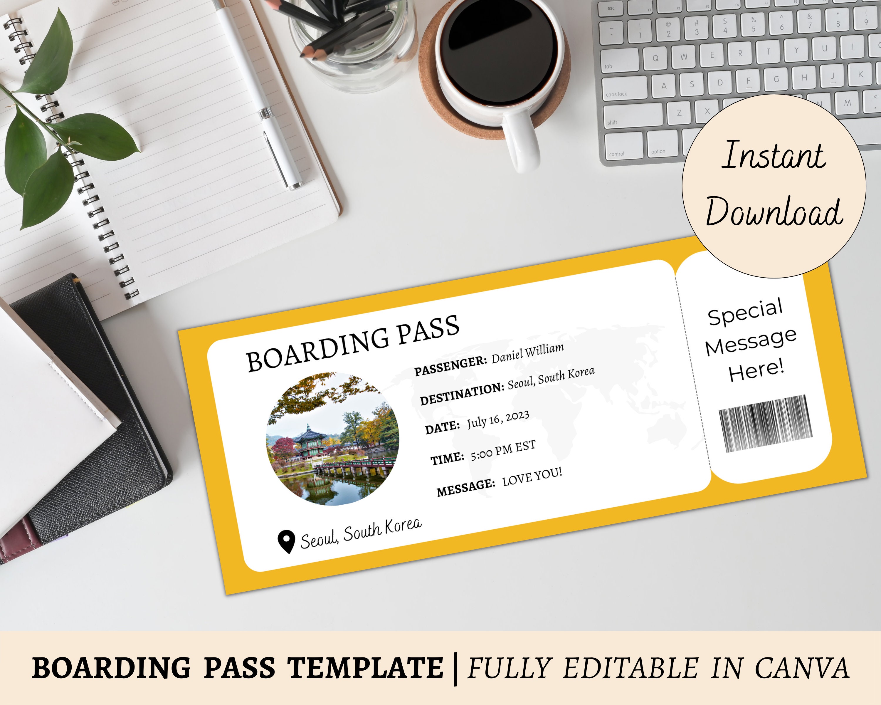 EDITABLE Boarding Pass- Special Message Canva Template | Personalized ...