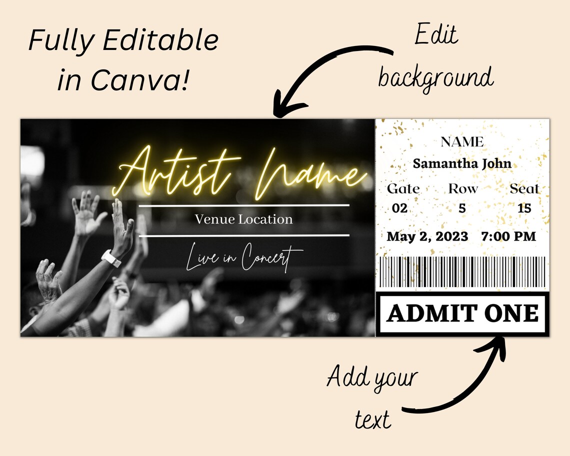 EDITABLE Concert Ticket Template | Customize in Canva | Concert Ticket ...
