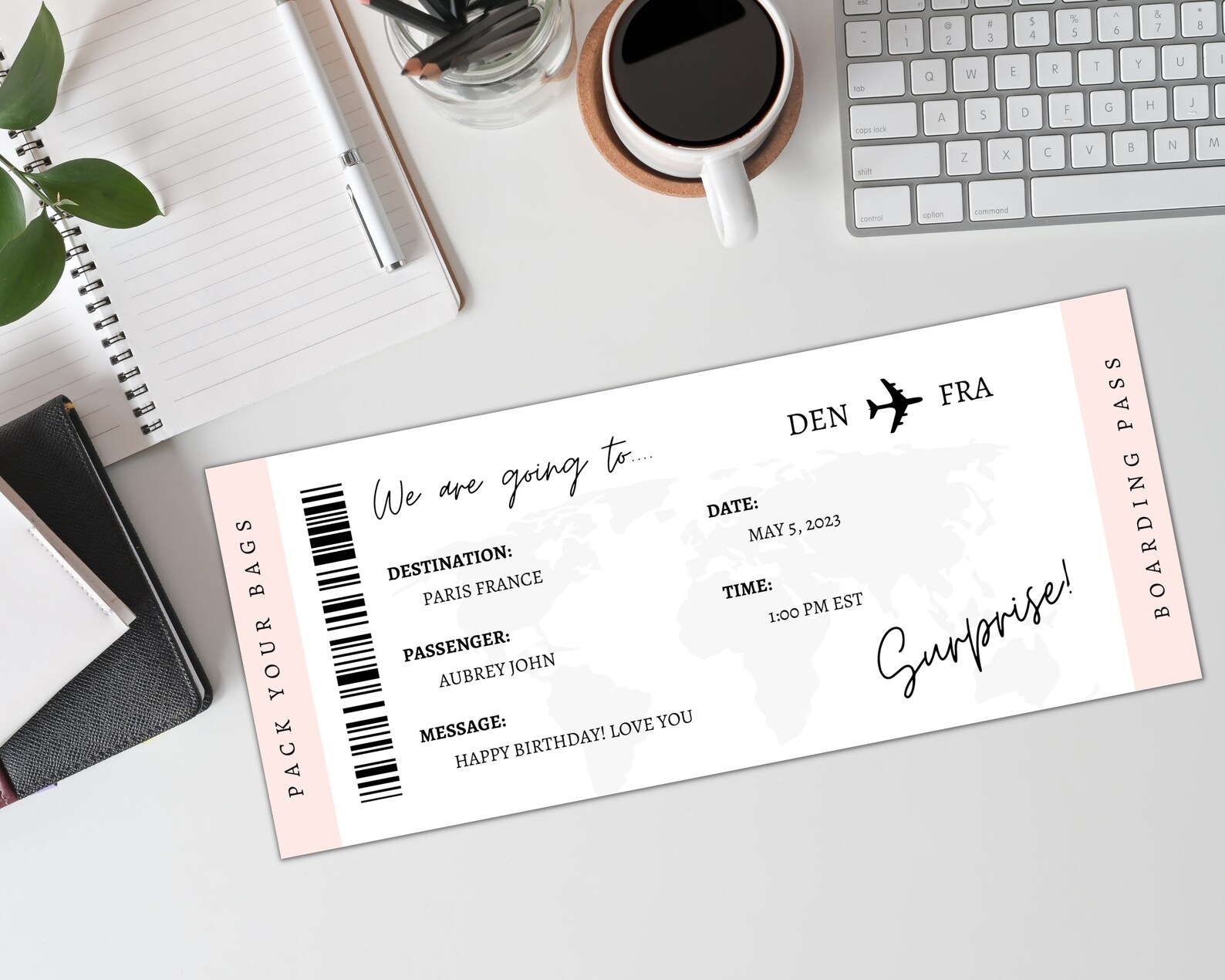 EDITABLE Surprise Boarding Pass Canva Template Printable - Etsy