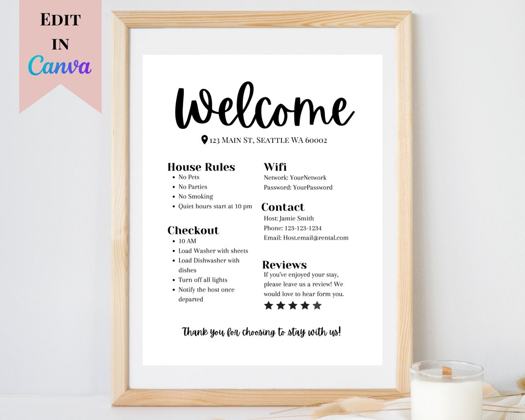 Printable Vacation Rental Sign | Welcome Sign for Airbnb Hosts ...