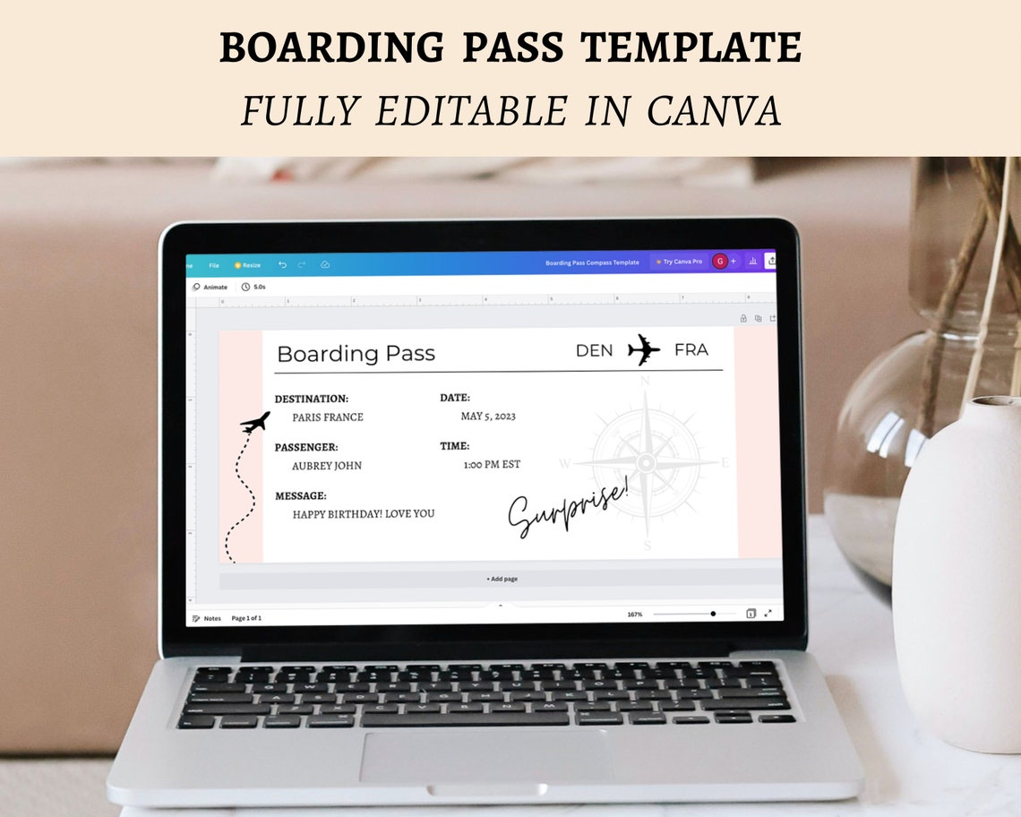 EDITABLE Compass Boarding Pass Canva Template Compass Ticket - Etsy
