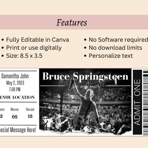 Editable Concert Ticket Canva Template | Music Concert Event Ticket ...