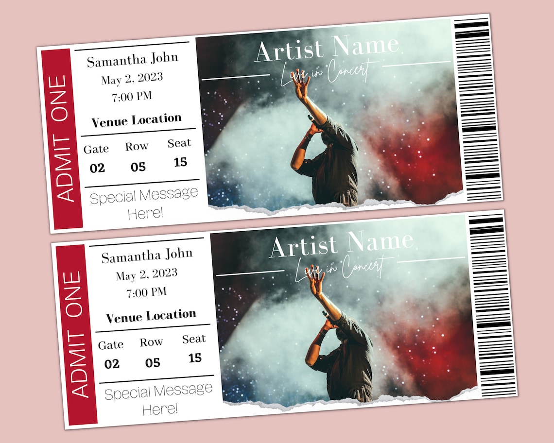 EDITABLE Concert Ticket Canva Template | Customizable Ticket Gift ...