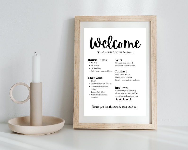Printable Vacation Rental Sign | Welcome Sign for Airbnb Hosts ...