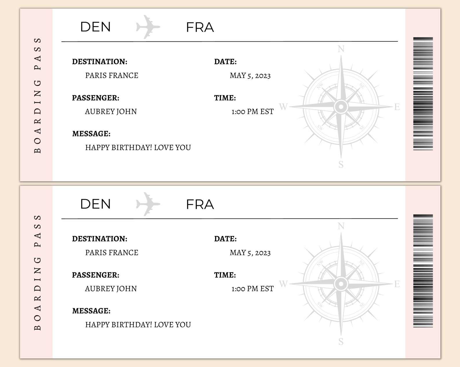 EDITABLE Plane Ticket Canva Template | Printable Fake Airplane Ticket ...