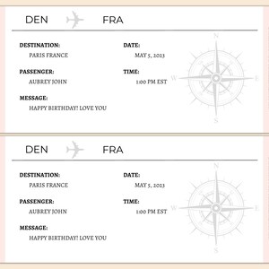 EDITABLE Plane Ticket Canva Template | Printable Fake Airplane Ticket ...