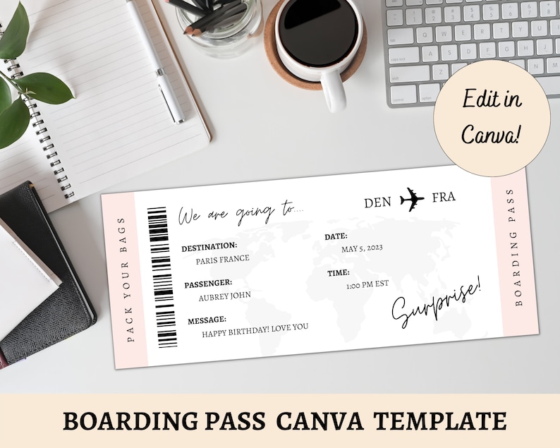EDITABLE Surprise Boarding Pass Canva Template | Printable Airline ...