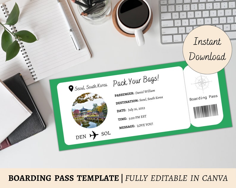EDITABLE Pack Your Bags Canva Template | Printable Airline Ticket ...