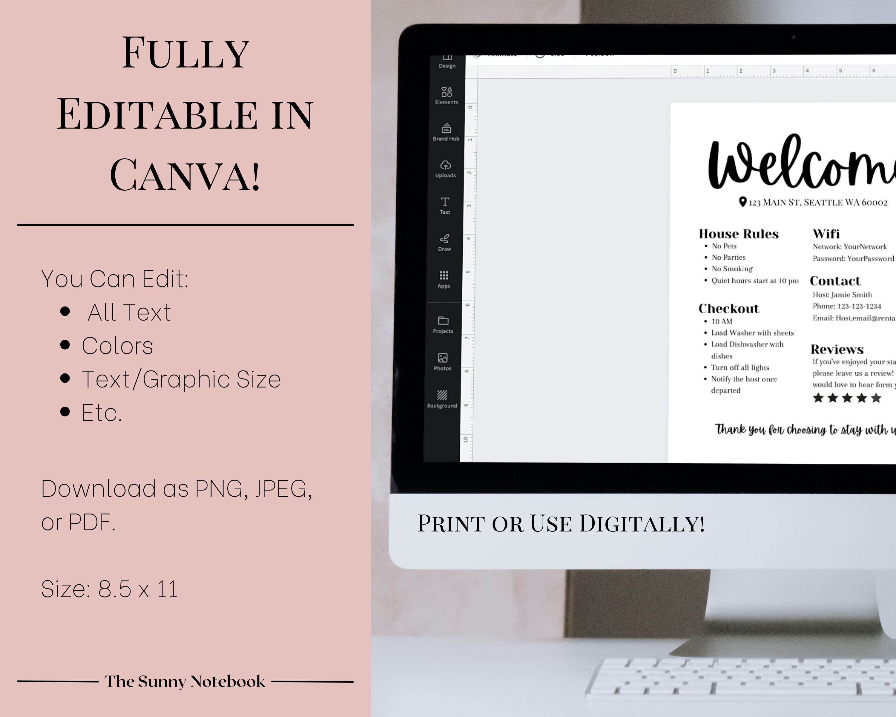 Printable Vacation Rental Sign | Welcome Sign for Airbnb Hosts ...