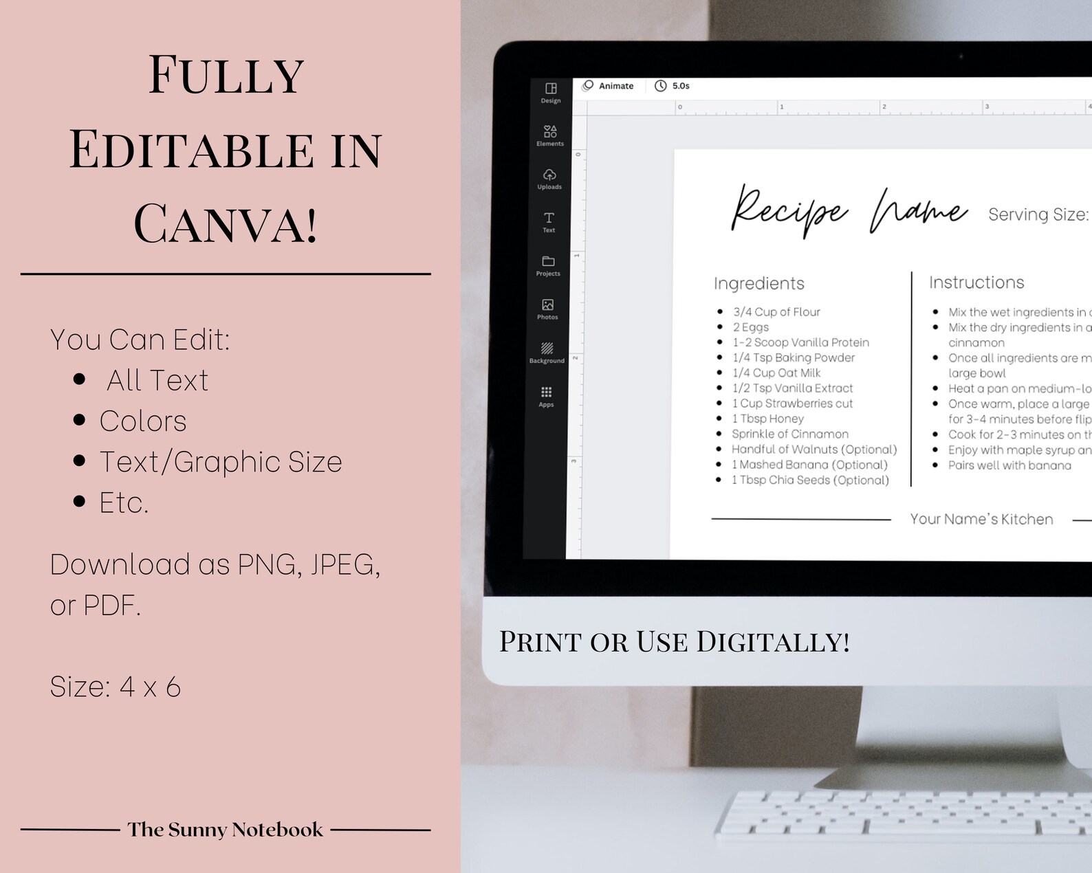 Clean Simple Recipe Template | Classic Recipe Card | Digital Recipe ...
