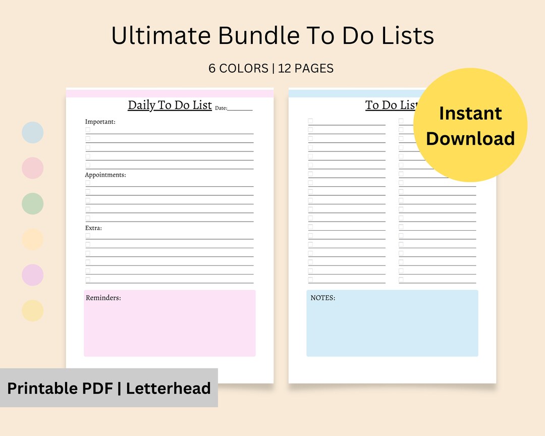Printable to Do List Bundle | Daily Planner | Daily Checklist ...