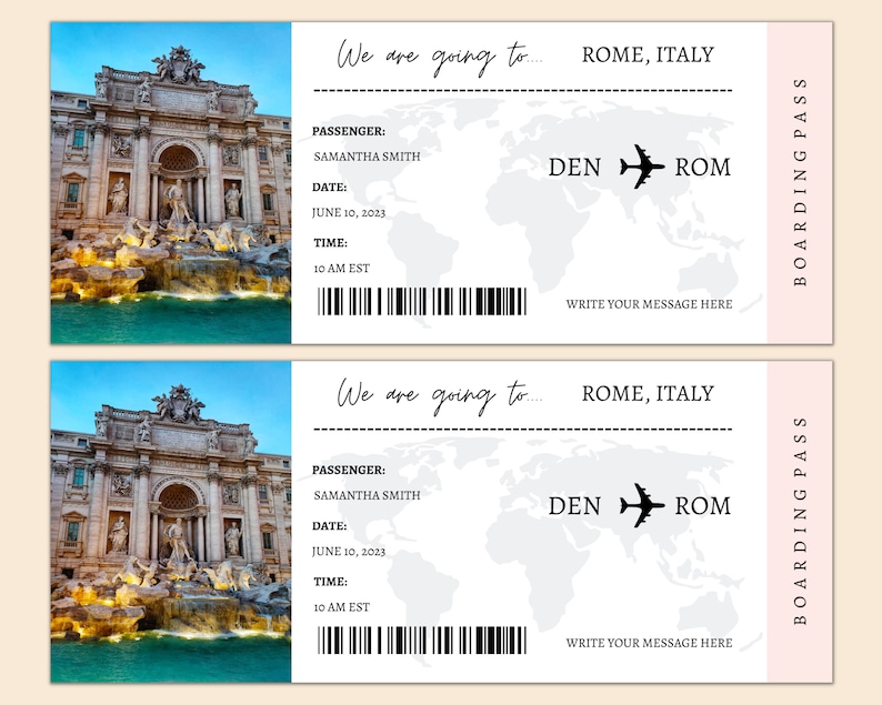 EDITABLE Boarding Pass Canva Template Printable Airline Ticket Surprise ...