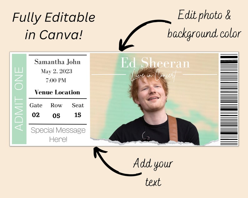 EDITABLE Concert Ticket Canva Template Customizable Ticket - Etsy
