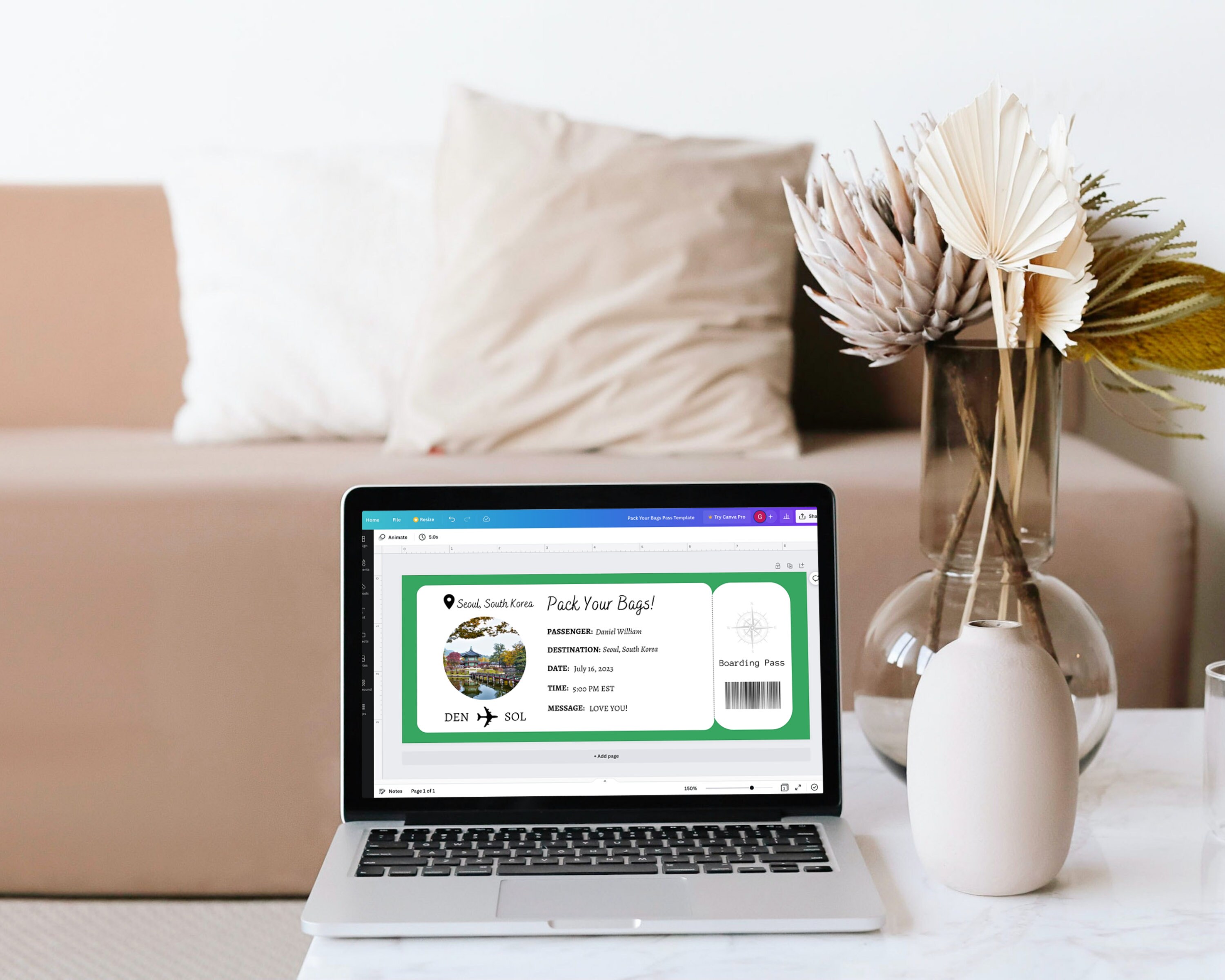 EDITABLE Pack Your Bags Canva Template | Printable Airline Ticket ...