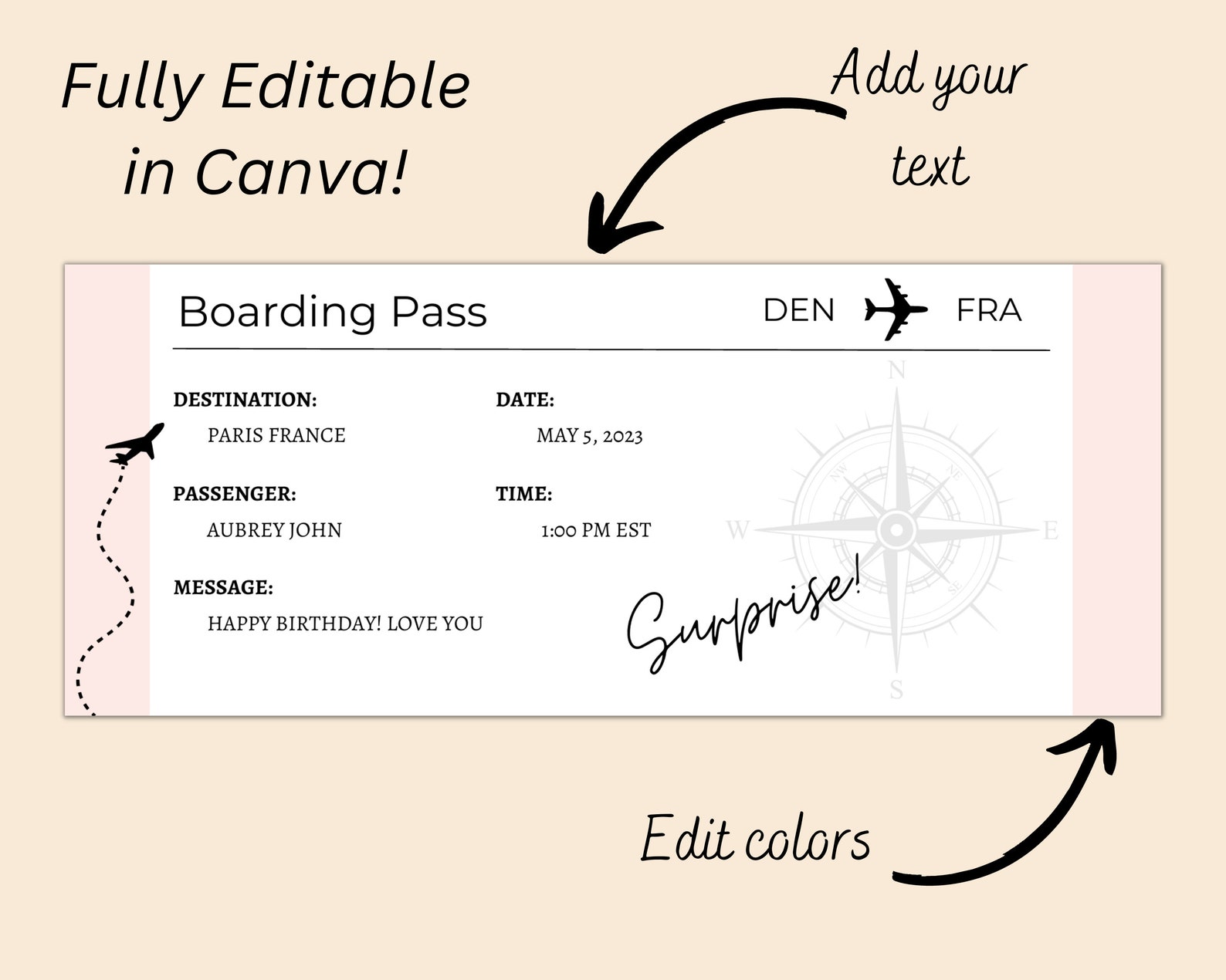 EDITABLE Compass Boarding Pass Canva Template | Compass Ticket ...