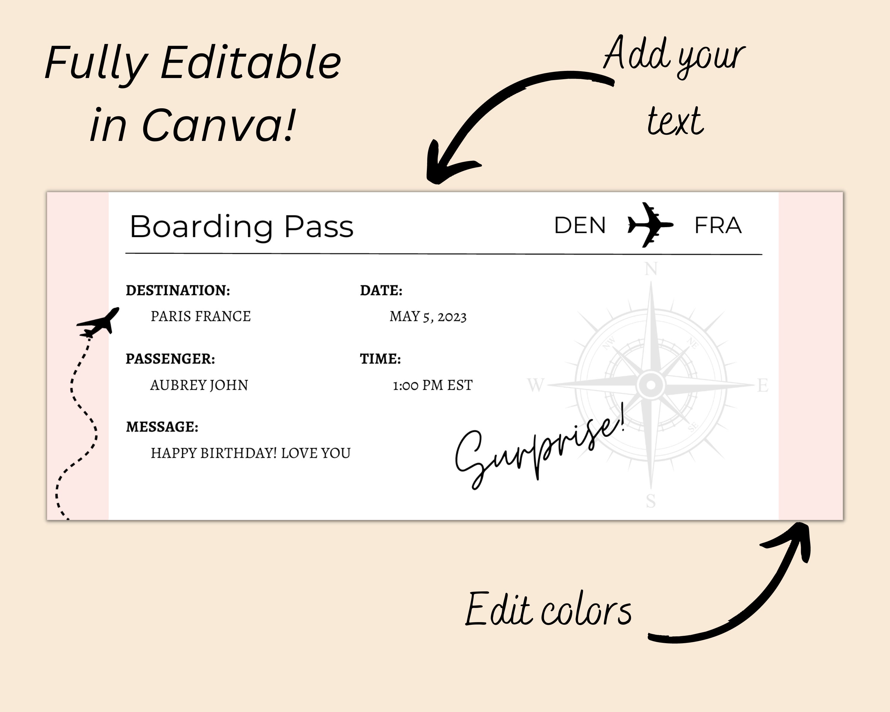 EDITABLE Compass Boarding Pass Canva Template | Compass Ticket ...