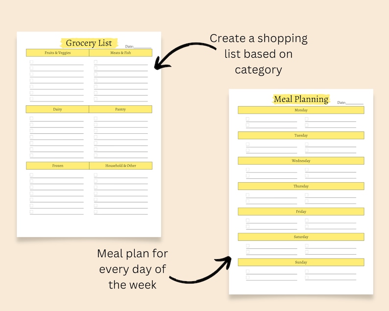 Grocery List Template | Shopping List | Weekly Meal Planner | Groceries ...