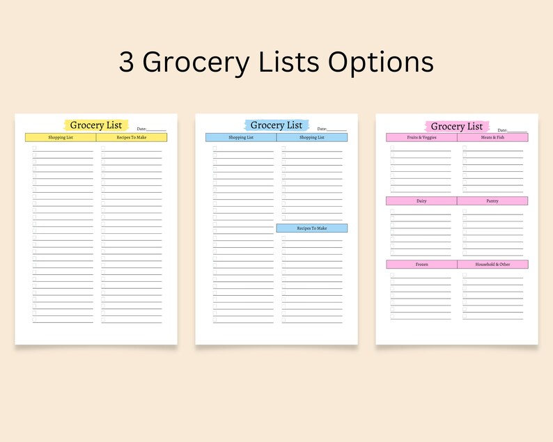 Grocery List Template Bundle Shopping List Weekly Meal - Etsy