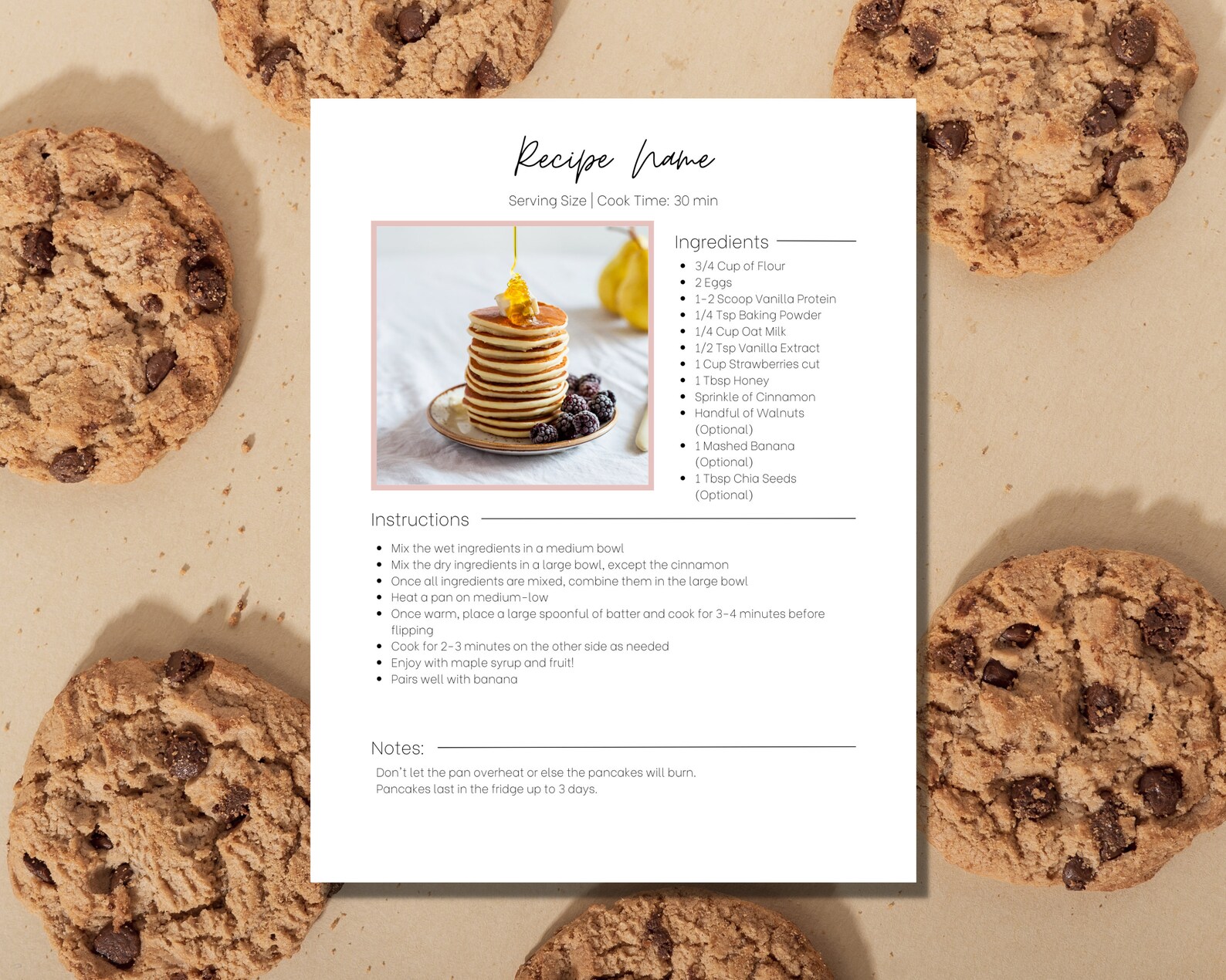Editable Recipe Page Template Minimal Recipe Sheet Template Printable ...