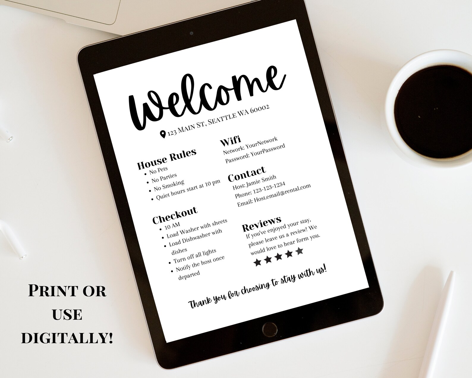 Printable Vacation Rental Sign | Welcome Sign for Airbnb Hosts ...