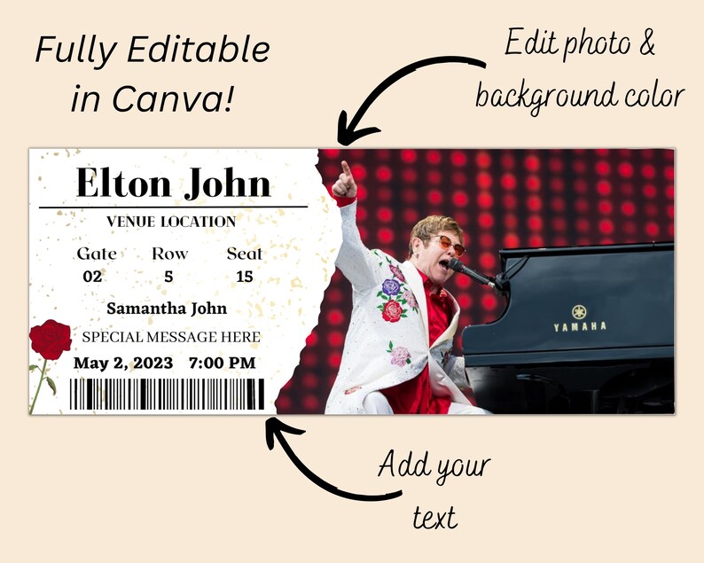Editable Concert Ticket Canva Template | Customizable Event Ticket ...