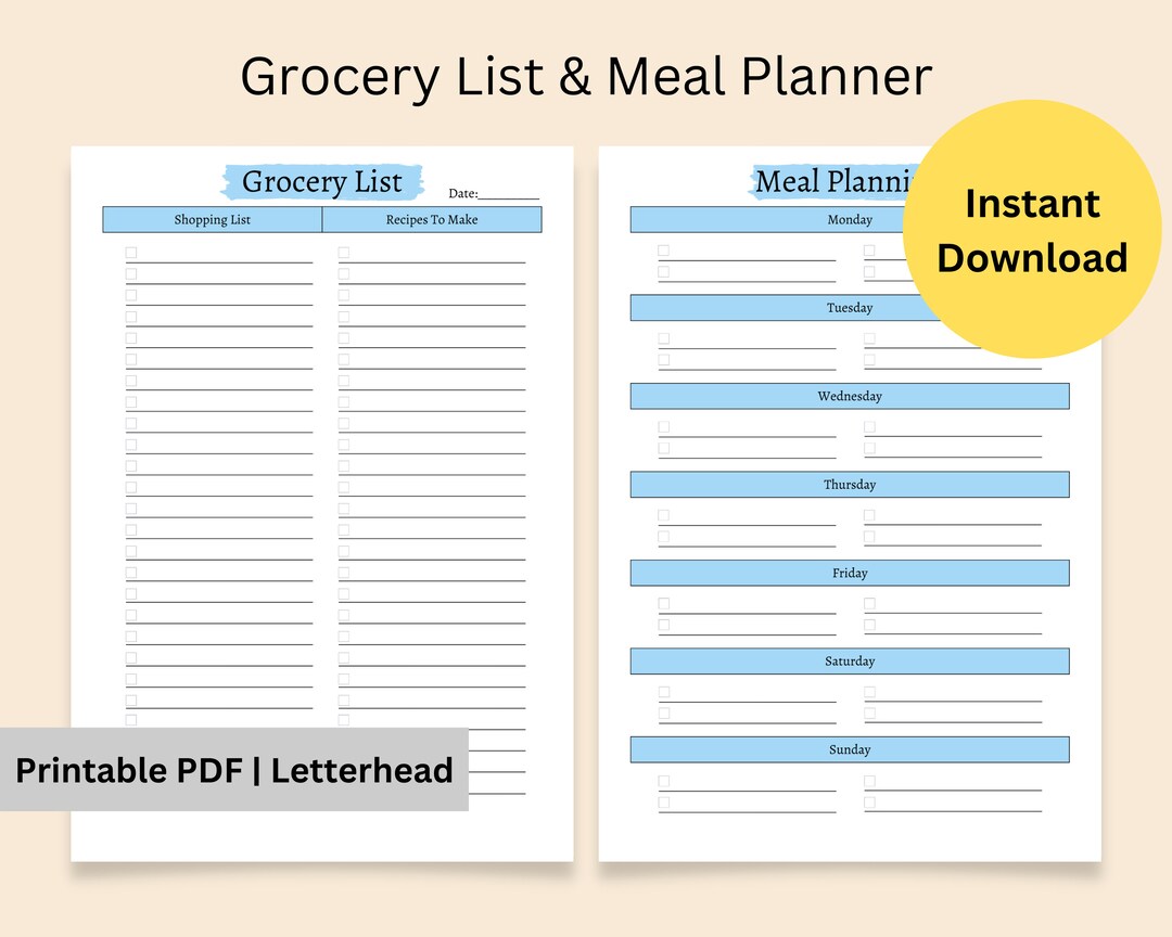 Grocery List Template | Shopping List | Weekly Meal Planner | Groceries ...