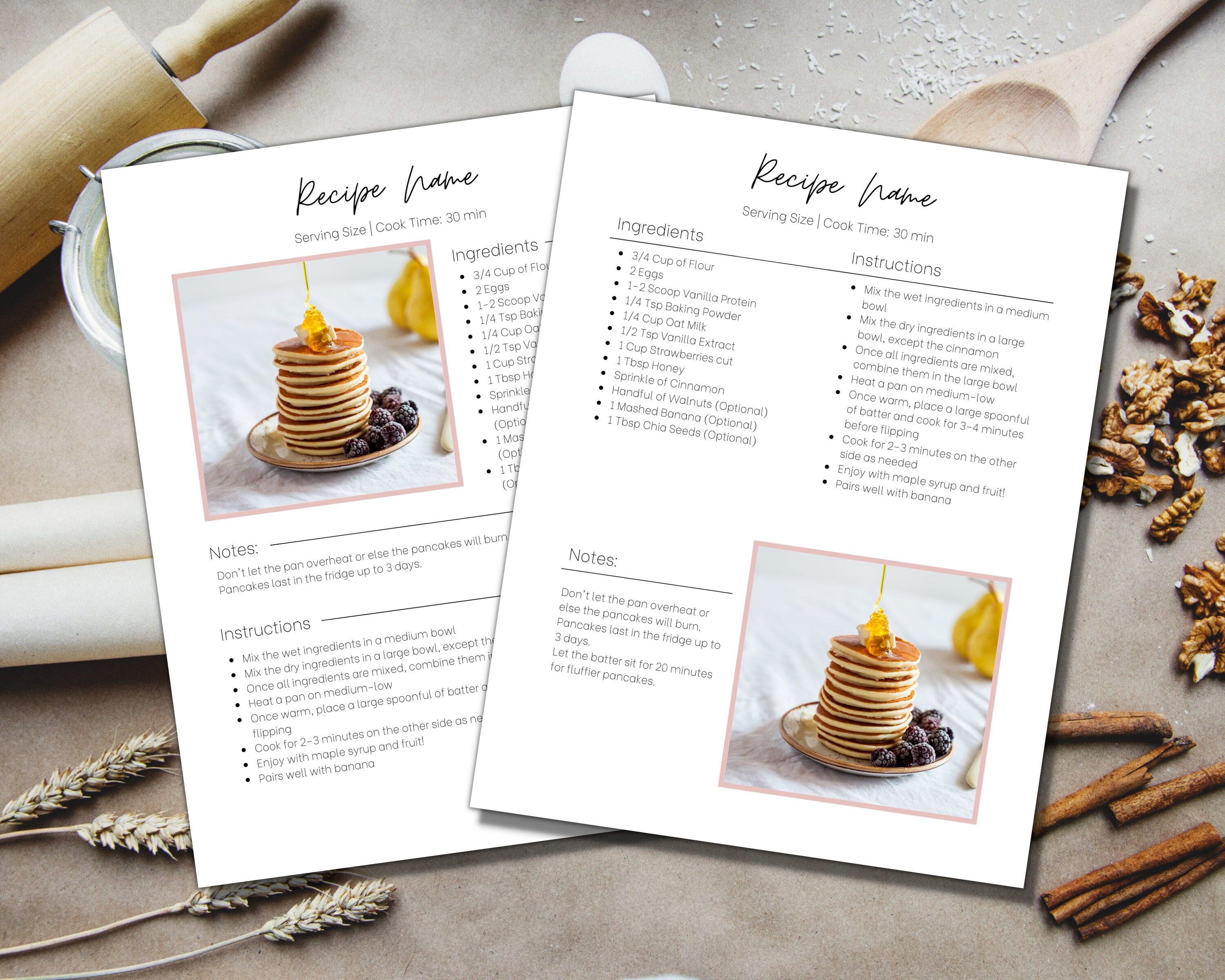 Editable Recipe Page Template | Minimal Recipe Sheet Template ...