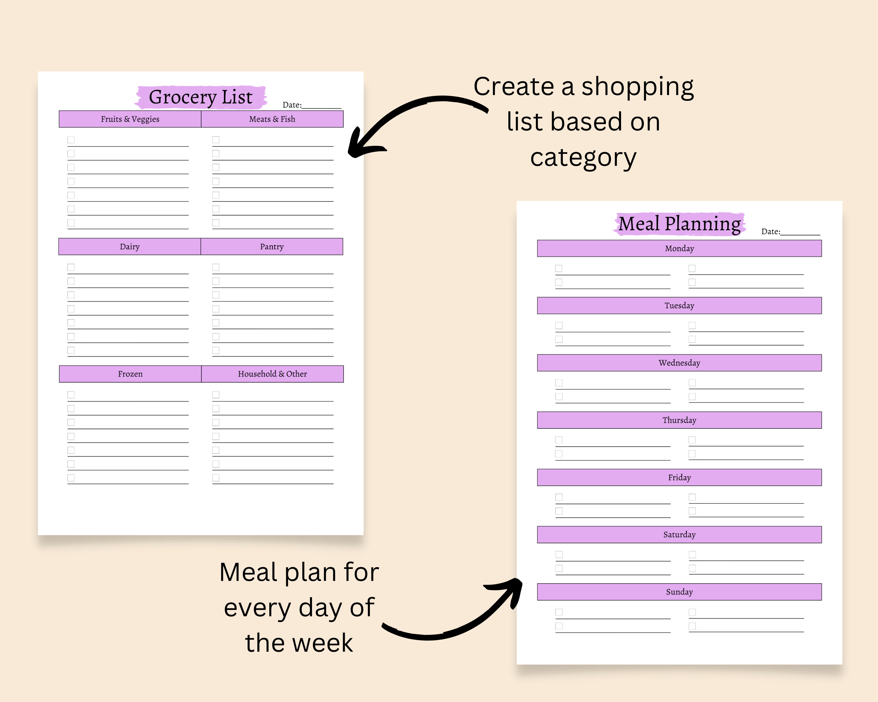 Grocery List Template | Shopping List | Weekly Meal Planner | Groceries ...