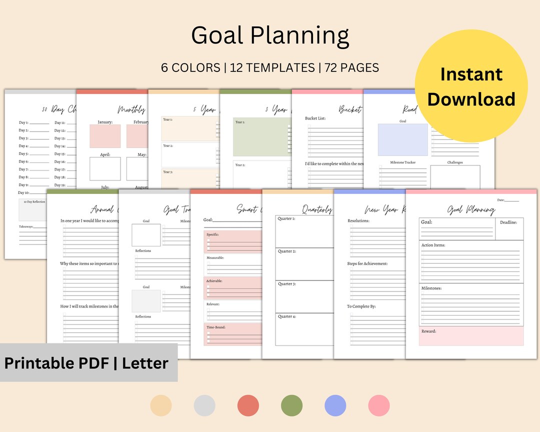 Printable Goal Setting Goal Tracker Goal Planning Motivational 5 Year ...
