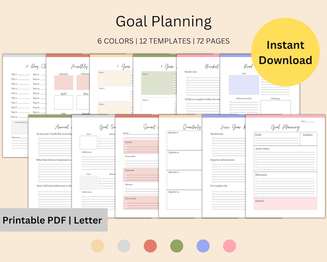 Printable Goal Setting Goal Tracker Goal Planning - Etsy
