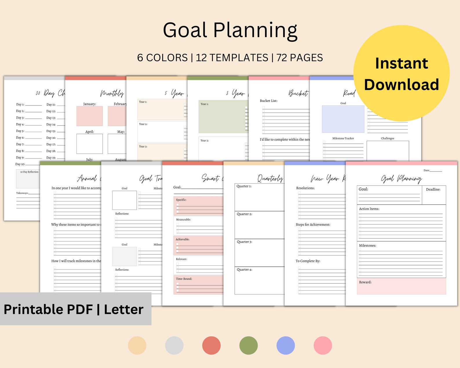 Printable Goal Setting | Goal Tracker | Goal Planning | Motivational ...