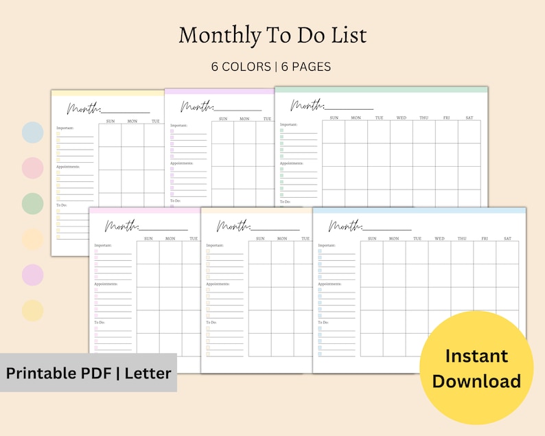 Printable Calendar Monthly Planner Monthly Calendar to Do List Calendar ...