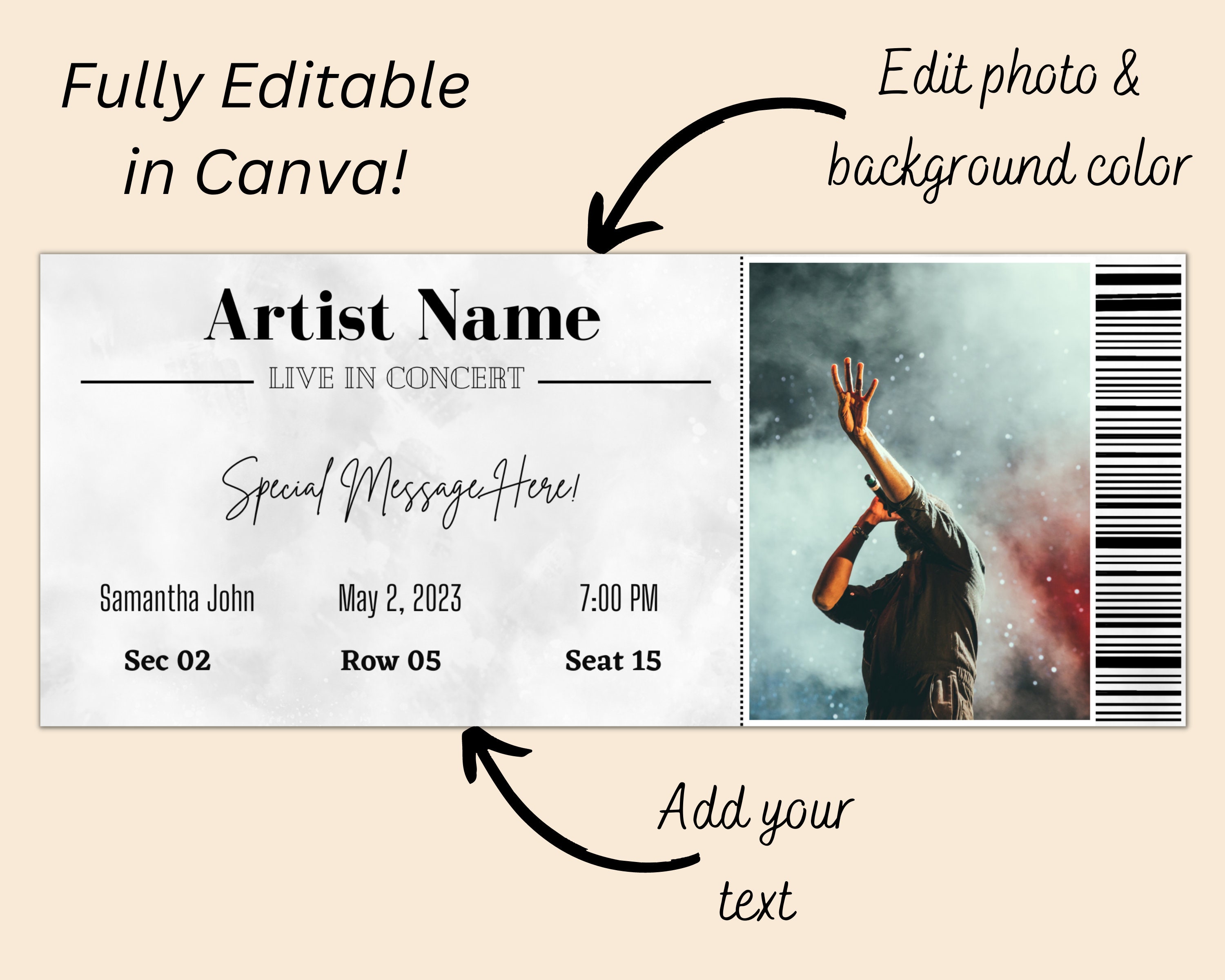 EDITABLE Concert Ticket Canva Template | Customize to Your Liking ...