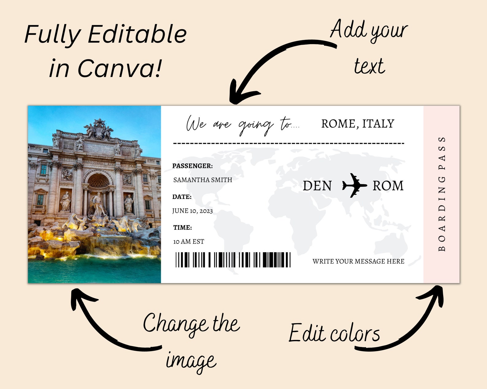 EDITABLE Boarding Pass Canva Template | Printable Airline Ticket ...