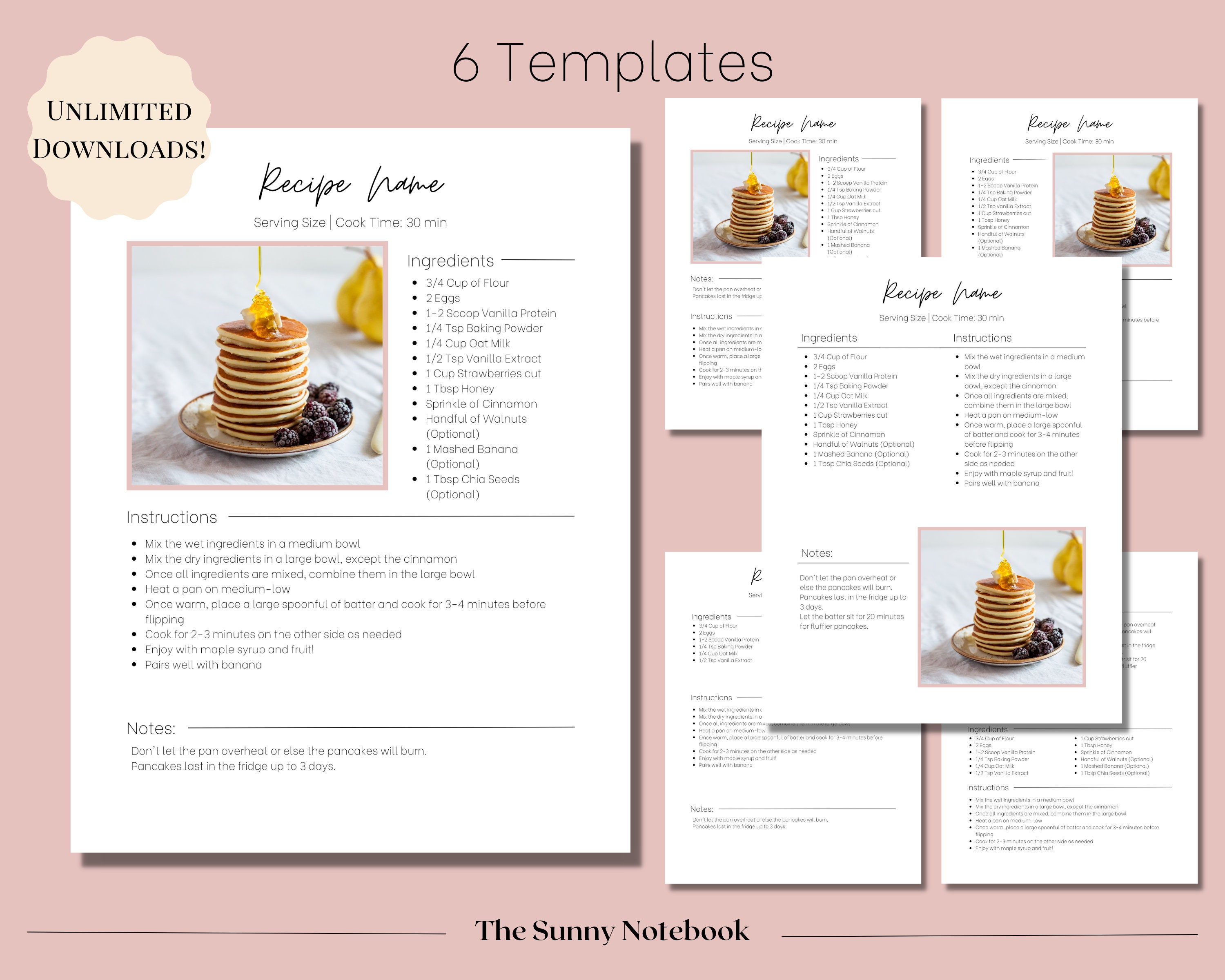Editable Recipe Page Template Minimal Recipe Sheet Template Printable ...