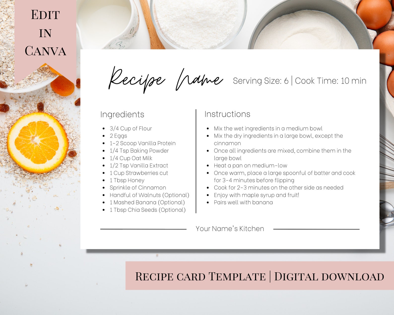 Clean Simple Recipe Template | Classic Recipe Card | Digital Recipe ...