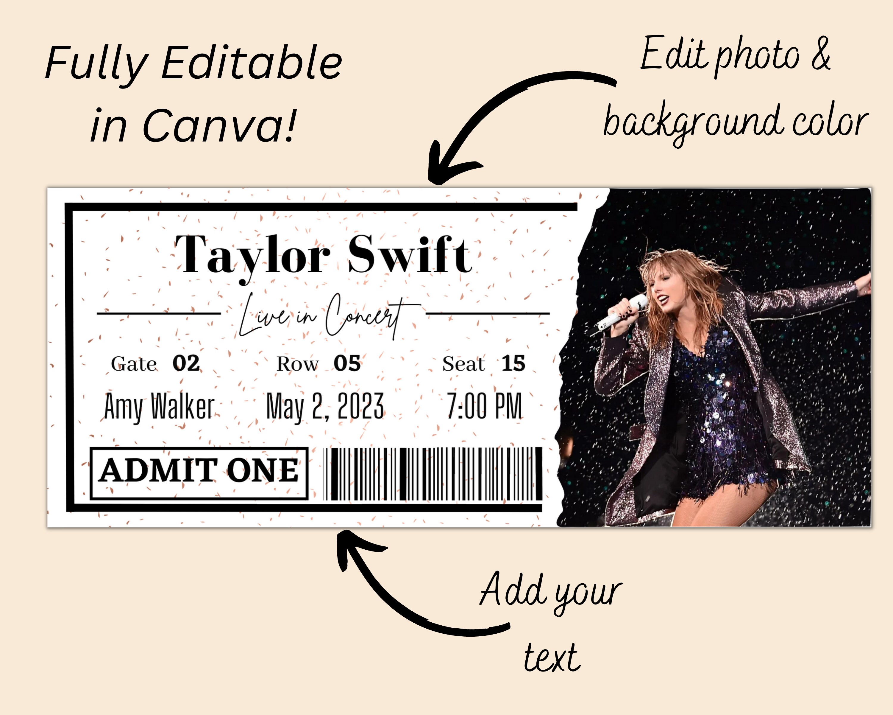 EDITABLE Concert Ticket Canva Template | Concert Memorabilia ...
