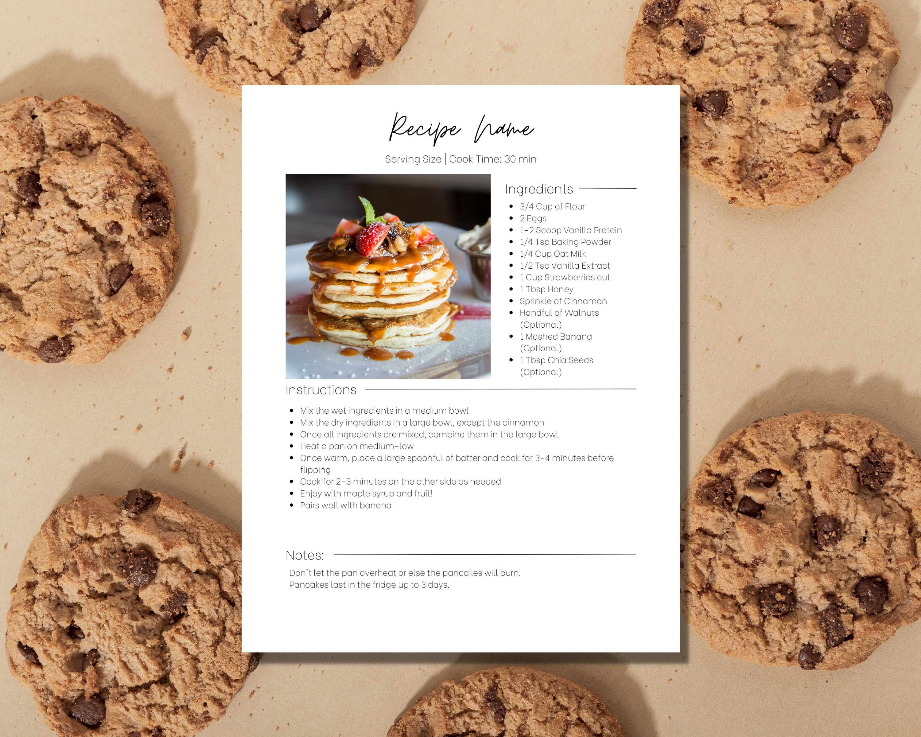 Classic Recipe Template Editable Minimal Recipe Pages Template ...
