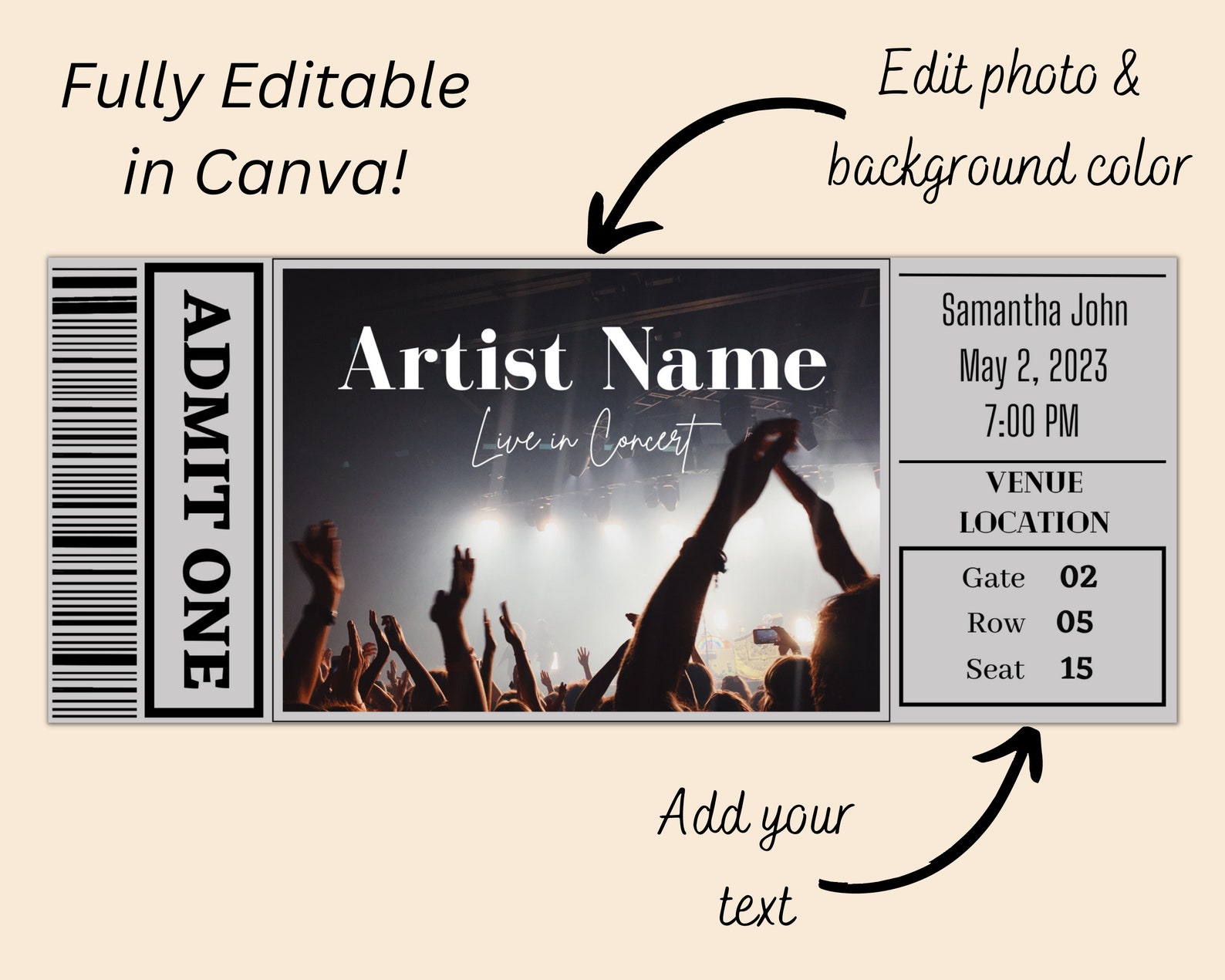 EDITABLE Concert Ticket Canva Template | Surprise Gift Idea | Gift for ...