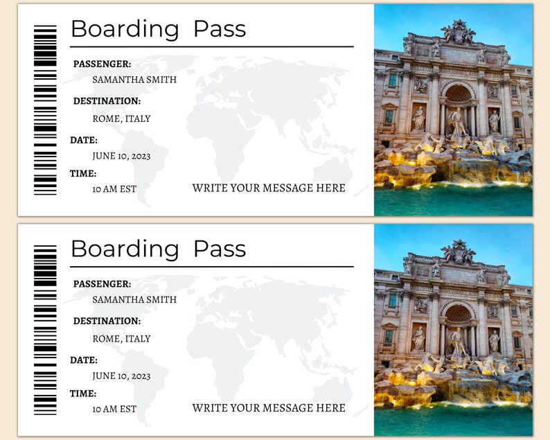 EDITABLE Boarding Pass W/ Image Canva Template | Printable Plane Ticket ...