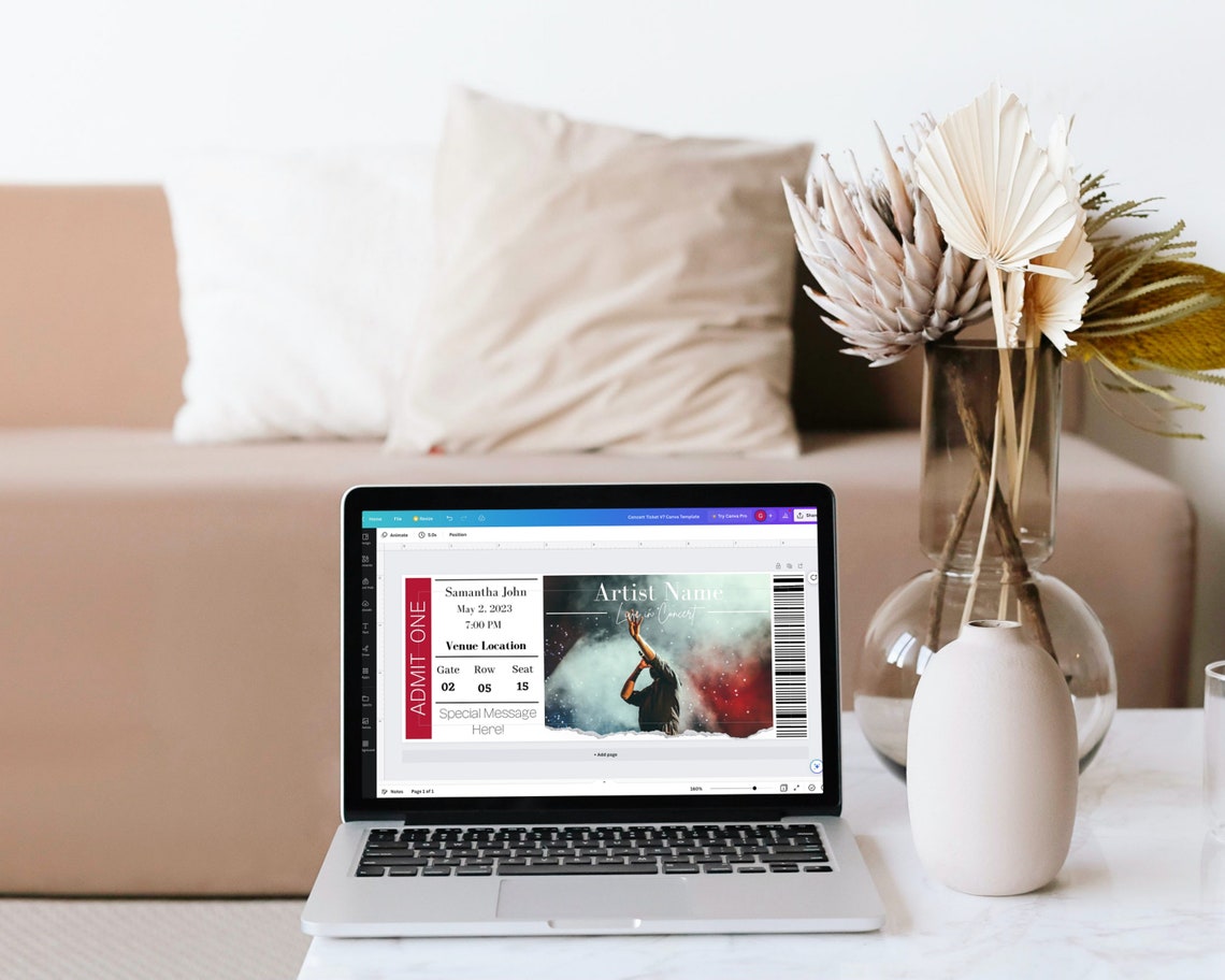 EDITABLE Concert Ticket Canva Template | Customizable Ticket Gift ...