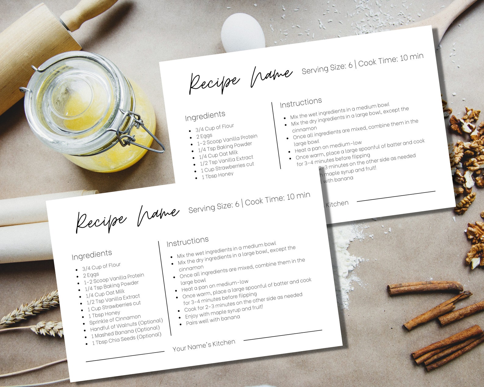 Clean Simple Recipe Template | Classic Recipe Card | Digital Recipe ...