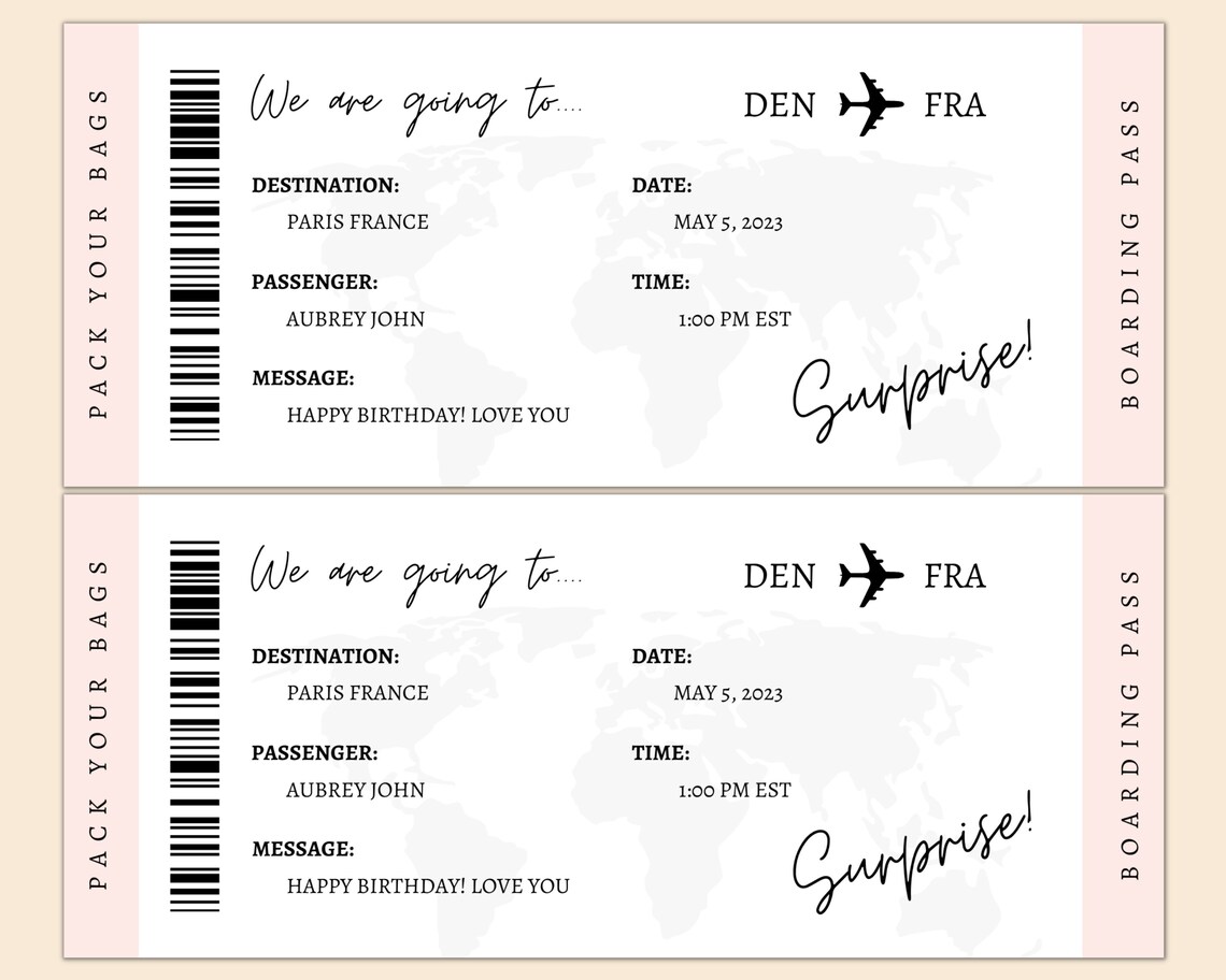EDITABLE Surprise Boarding Pass Canva Template | Printable Airline ...