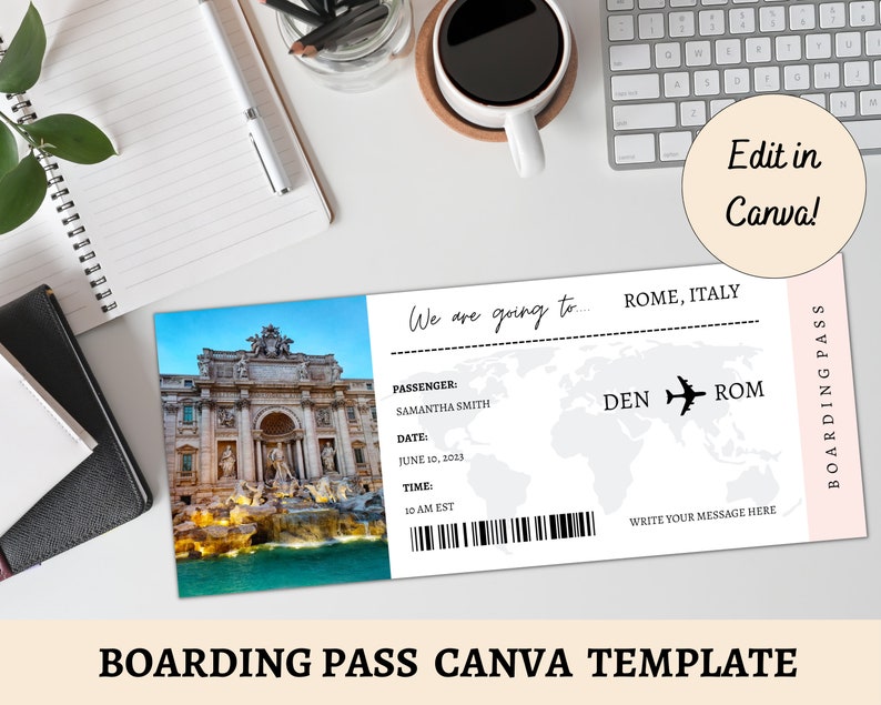 EDITABLE Boarding Pass Canva Template | Printable Airline Ticket ...