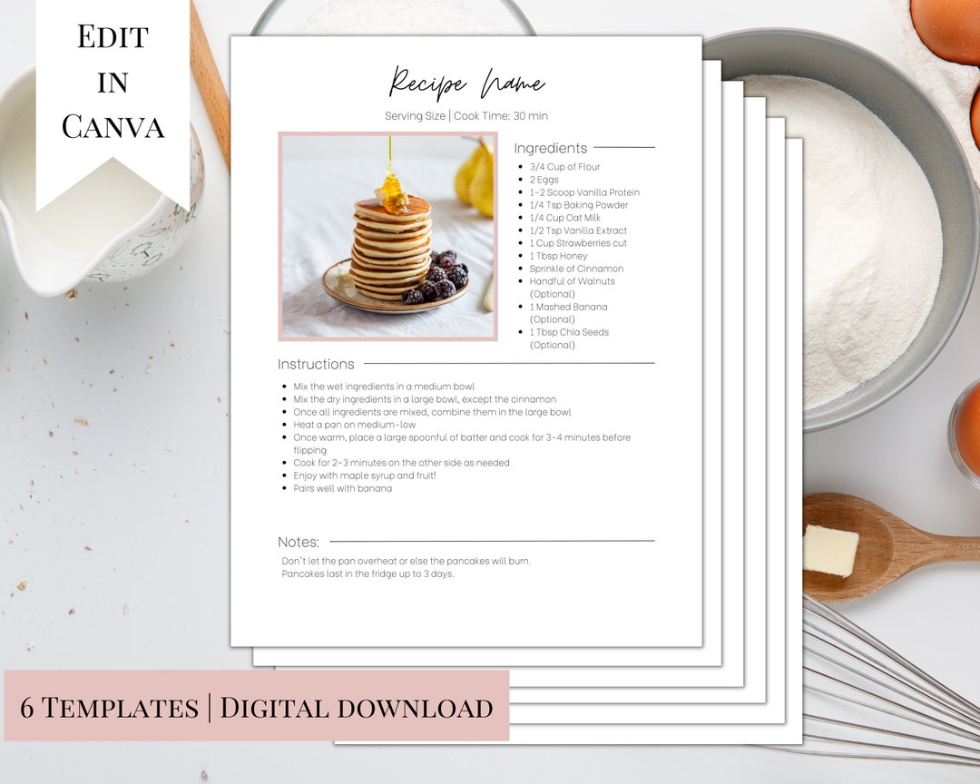 Editable Recipe Page Template | Minimal Recipe Sheet Template ...