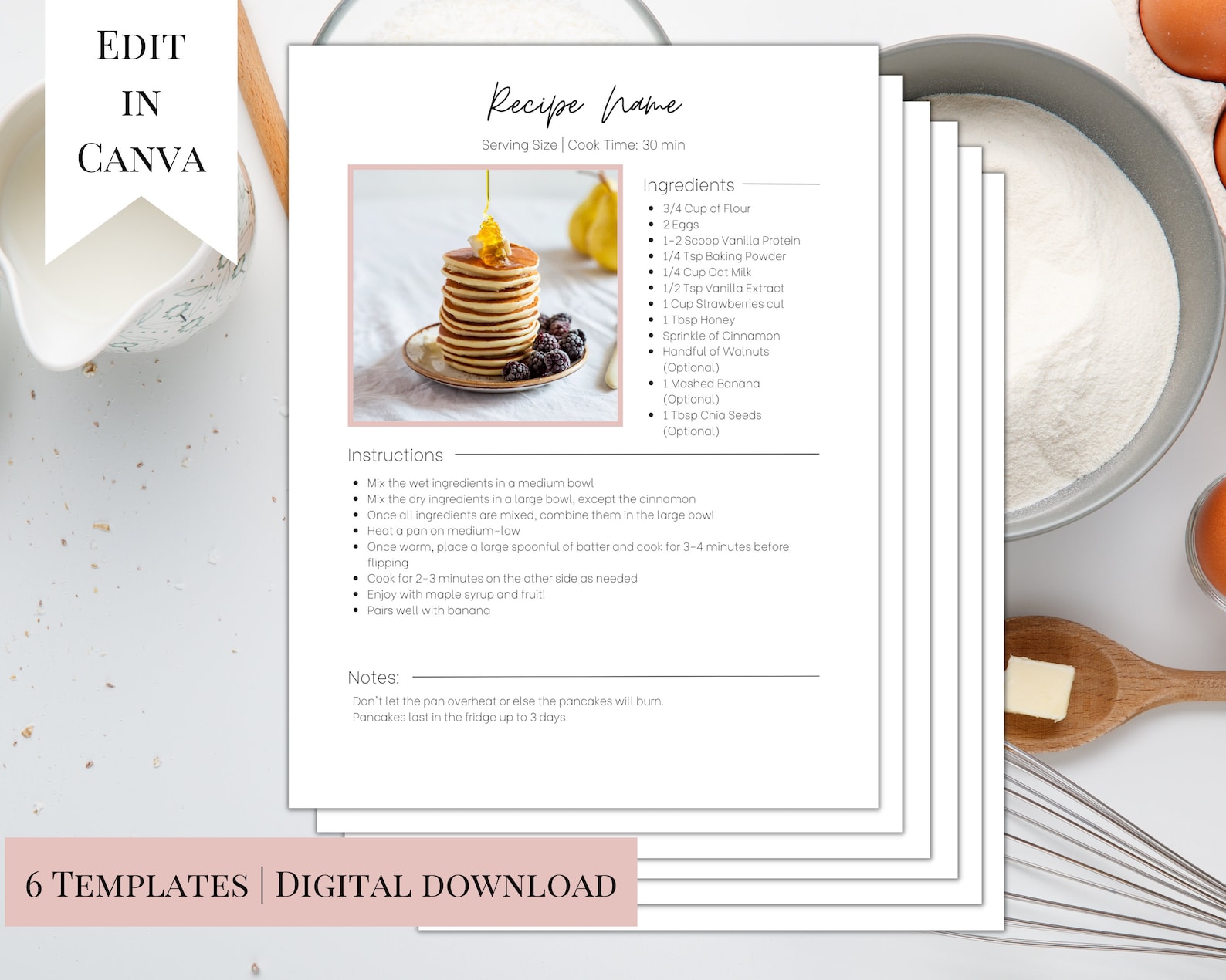 Editable Recipe Page Template Minimal Recipe Sheet Template Printable ...
