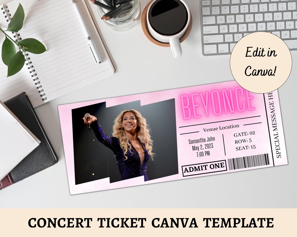 EDITABLE Concert Ticket Canva Template | Printable Event Ticket ...