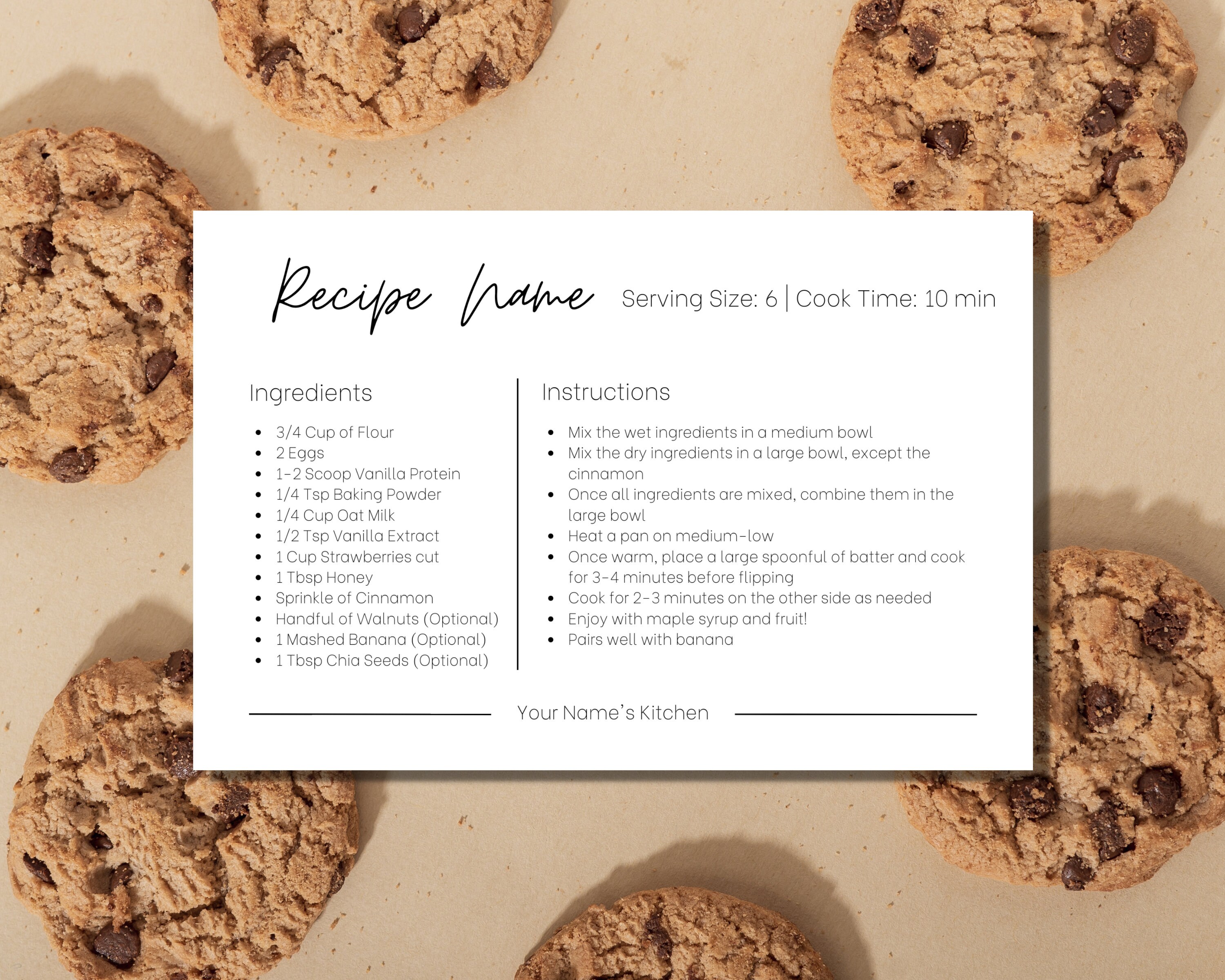 Clean Simple Recipe Template | Classic Recipe Card | Digital Recipe ...